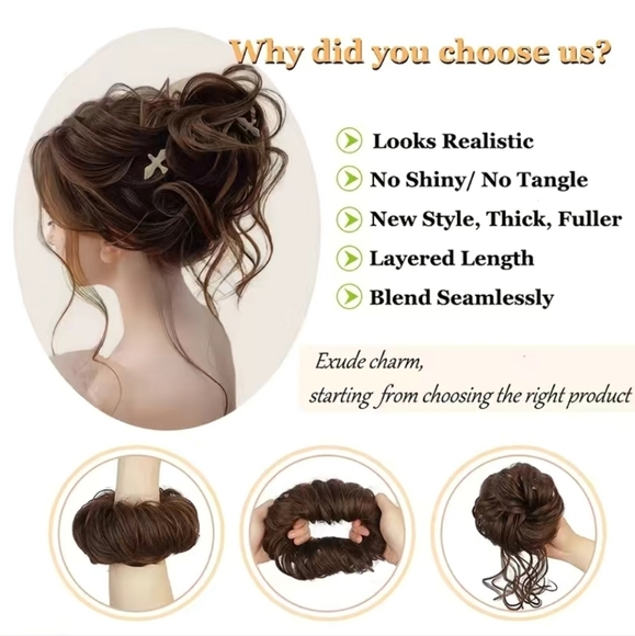 Hair | Nwt Messy Bun Hair Piece Curly Wavy Messy Bun Wig Hairpiece ...